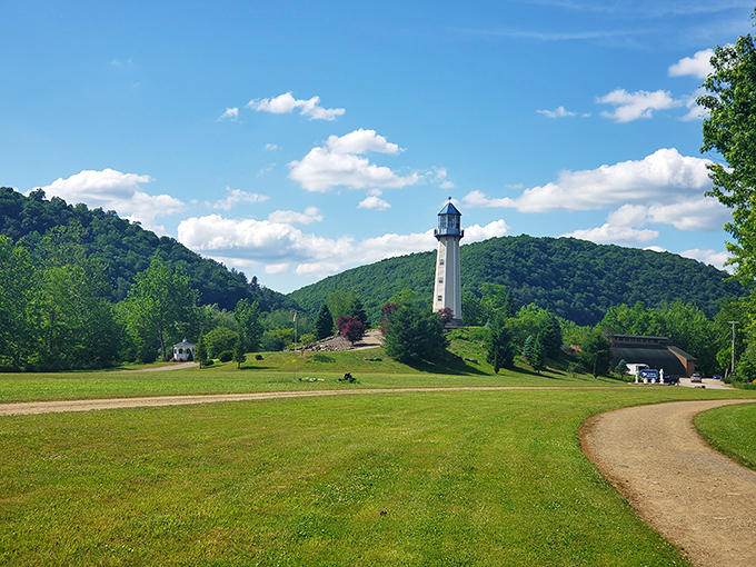 Standing tall against Pennsylvania's rolling hills, this lighthouse seems to say, "Yes, I know I'm inland. No, I don't care what you think."