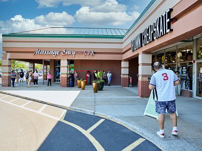 Lines forming outside suggest this isn't just shopping&mdash;it's an event. Like waiting for concert tickets, but the rock stars are vintage Levi's and designer handbags.