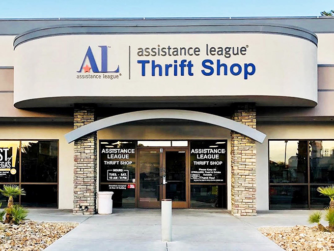 Behind these doors lies a treasure hunter's paradise. The Assistance League Thrift Shop welcomes bargain seekers with promises of affordable adventures.