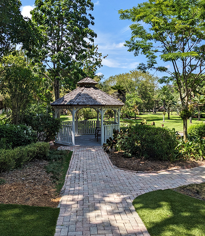A picture-perfect gazebo beckons visitors to pause and soak in the surroundings. The ideal spot for contemplating life's big questions&mdash;or just your lunch plans.