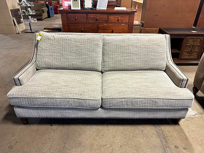 This elegant gray sofa could easily command hundreds more in a high-end furniture store. At The Ranch, it's priced for real people with real budgets.