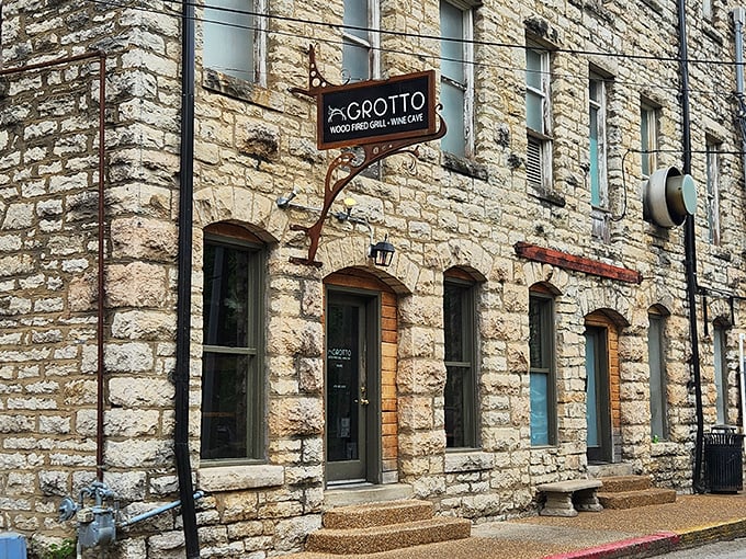 The Grotto Wood-Fired Grill occupies a limestone building so authentically rustic, you half expect to find a time machine in the wine cellar.
