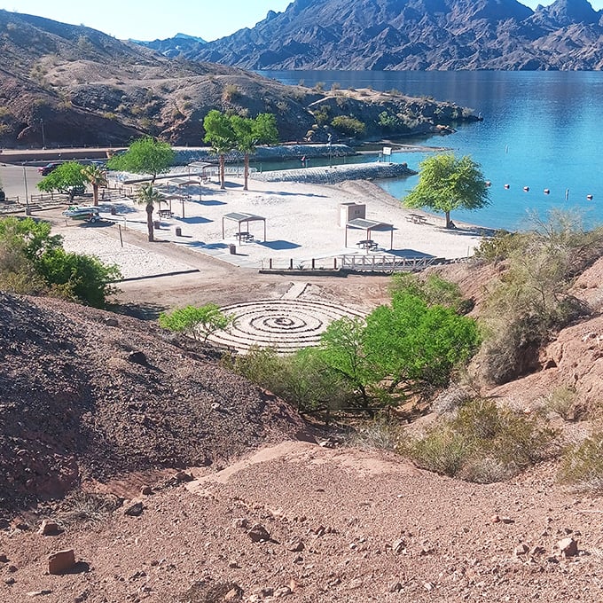 A bird's-eye view reveals Cattail Cove's hidden labyrinth design. That spiral pattern isn't just art&mdash;it's Arizona's way of saying "slow down and stay awhile."
