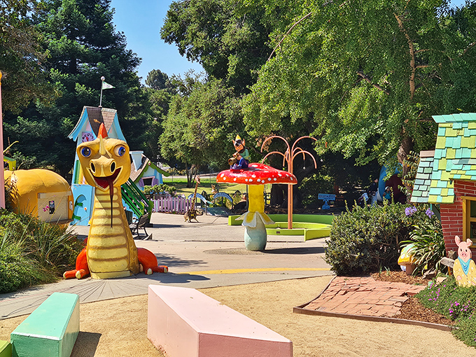 A friendly dragon stands guard along the path, proving that not all monsters hide under beds&mdash;some just want to say hello.