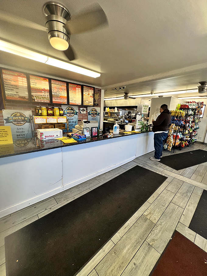 Where sandwich artistry happens. No fancy decor needed when the menu board speaks volumes about what matters most here.