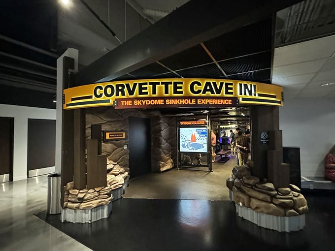 The "Corvette Cave-In" exhibit transforms disaster into opportunity, letting visitors experience the infamous sinkhole that swallowed eight priceless cars in 2014.