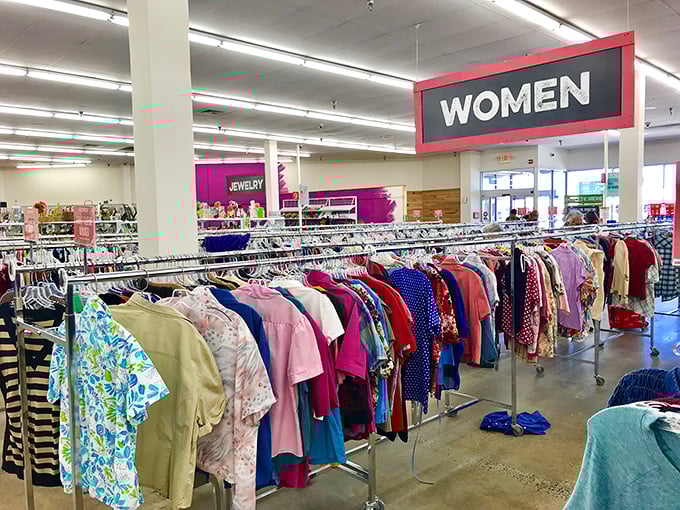 The women's section: a kaleidoscope of fashion history where yesterday's trends await their inevitable comeback. That floral blouse? It's not vintage&mdash;it's "pre-appreciated."