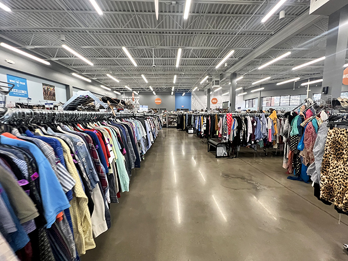 Racks upon racks of possibility. Each hanger holds someone's past and your potential future wardrobe MVP.