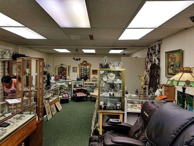Step inside and the treasure hunt begins. Green carpet, glass cases, and fluorescent lighting &ndash; the universal language of "serious collectors shop here."
