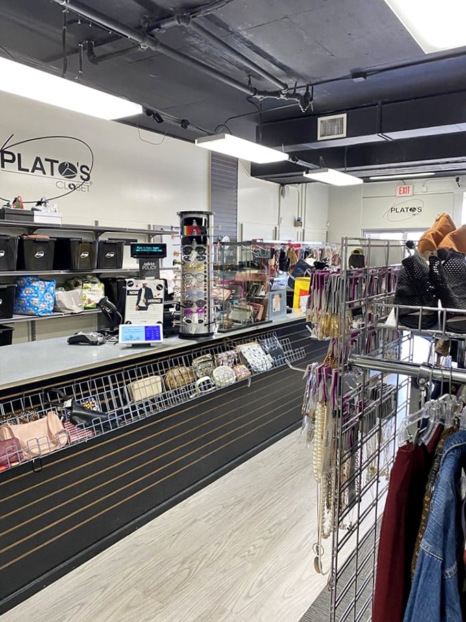 At the checkout counter, accessories and small treasures tempt you with one last chance to score a deal before you leave.