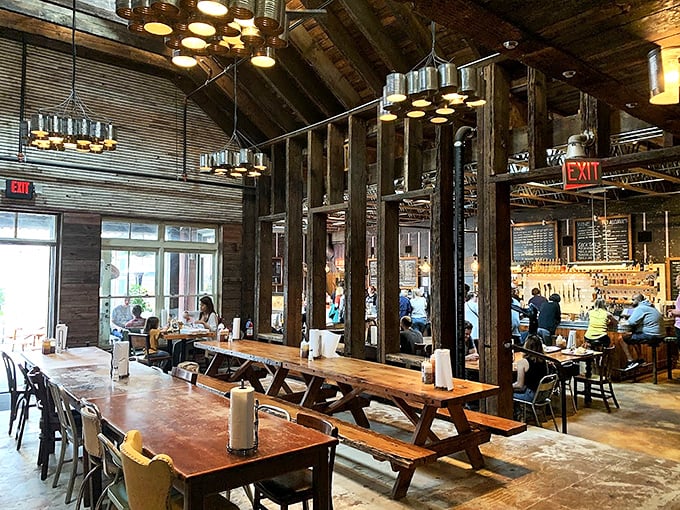 Industrial chic meets meat lover's dream in this soaring space where communal tables practically beg for barbecue bonding sessions.