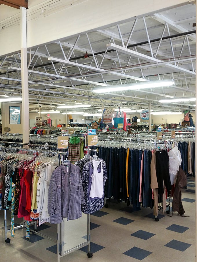 Endless racks of possibility stretch toward the horizon. In this fluorescent-lit wonderland, your next favorite outfit is patiently waiting to be discovered.