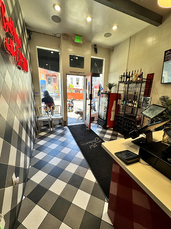 The classic black and white checkered floor leads you into sandwich nirvana. It's like the yellow brick road, but for pastrami pilgrims.
