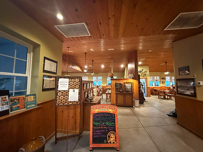 Warm wooden paneling and nautical touches create that perfect "I've found my new favorite spot" feeling.