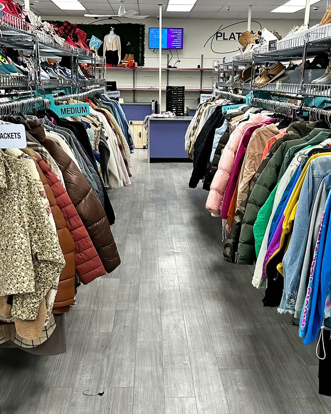 Step inside and witness the miracle of organization. No jumbled piles here&mdash;just neatly arranged fashion waiting for its second chance at greatness.