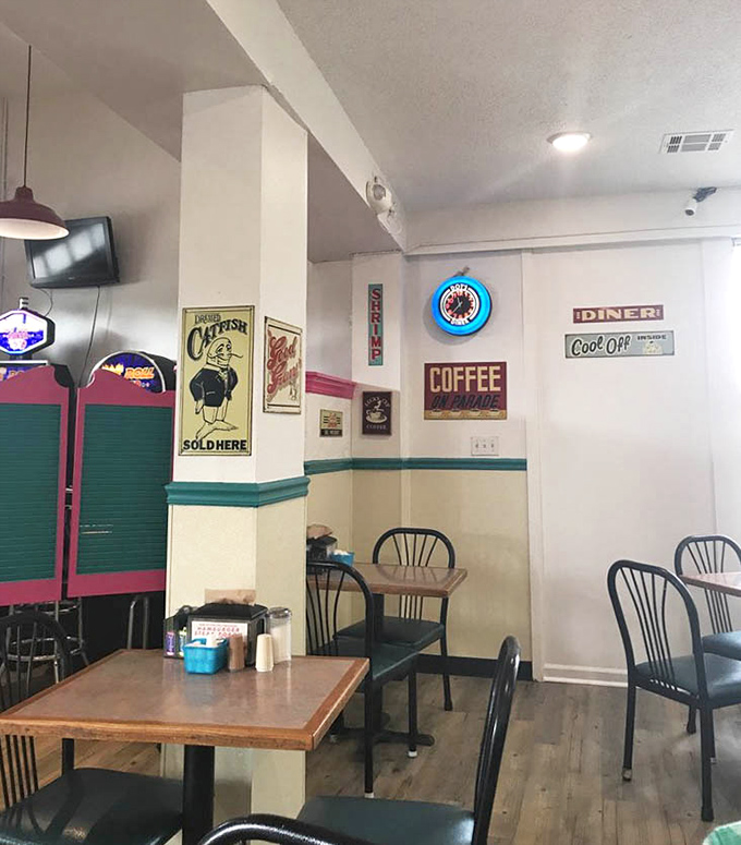 Classic Americana at its finest &ndash; red, white, and blue never looked so appetizing as on this diner's exterior where breakfast dreams come true.