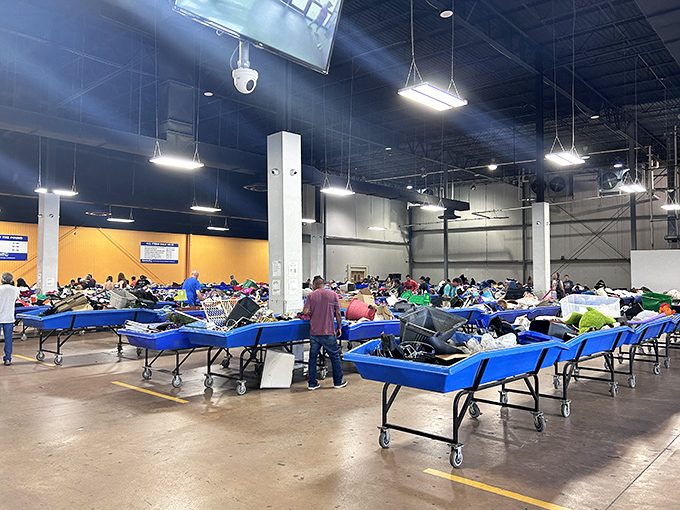 This is where the serious digging begins! Shoppers focused on sifting through the bins for that perfect, well-loved gem.