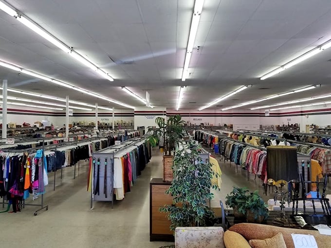 Rows upon rows of clothing create a textile ocean where fashion from every decade waits to be discovered by savvy treasure hunters.