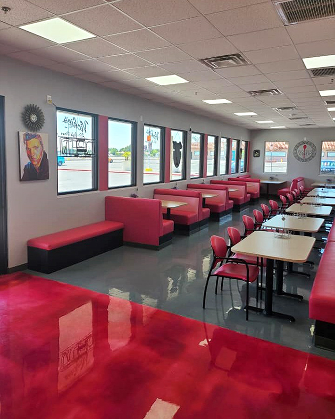 Classic red booths invite you to slide in and stay awhile – the universal sign that comfort food awaits in this retro Vegas haven.