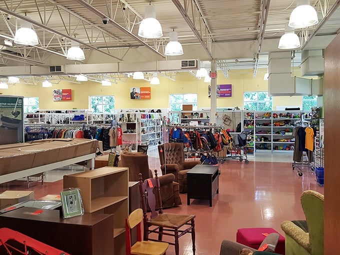 A showroom that feels more like a curated collection than a thrift store, with furniture islands creating a homey archipelago.