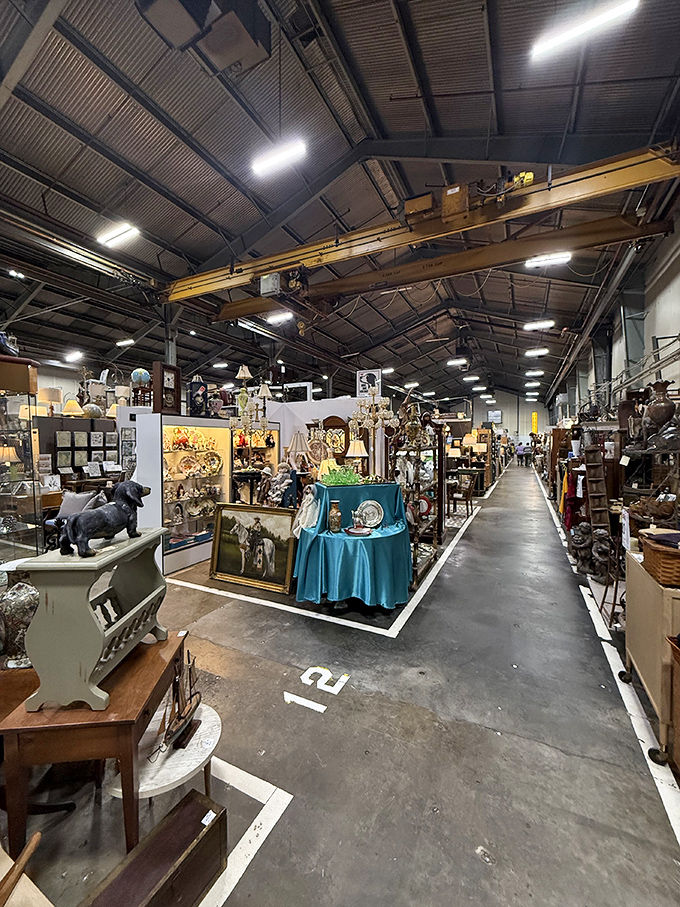 Aisles stretch like roads on a map, each booth a carefully curated microcosm of vintage delights.