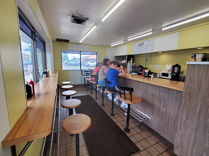 Simplicity reigns supreme inside Bates&mdash;yellow walls, counter seating, and zero pretension. Just you, your thoughts, and soon, an incredible burger.