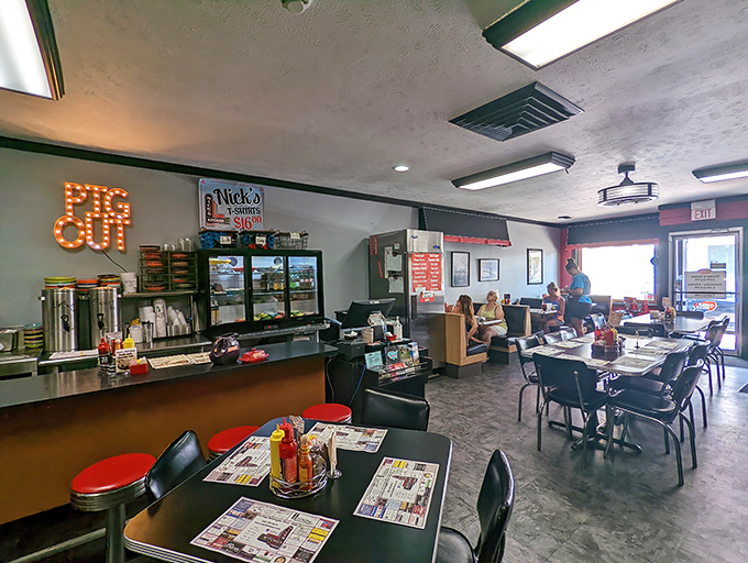 Classic diner charm meets modern comfort in this welcoming space where everyone becomes a regular after one visit.