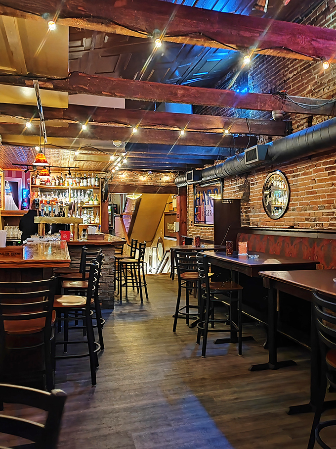 Step inside and time slows down &ndash; exposed brick, wooden beams, and the warm glow of pendant lights create that "where everybody knows your name" feeling.