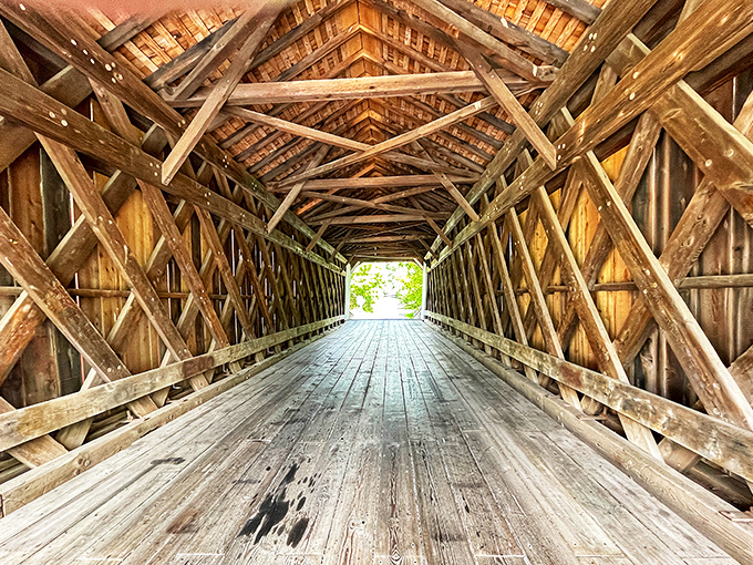 Step inside and you're transported to the 19th century, where ingenious wooden lattice work creates both structural strength and Instagram-worthy patterns.