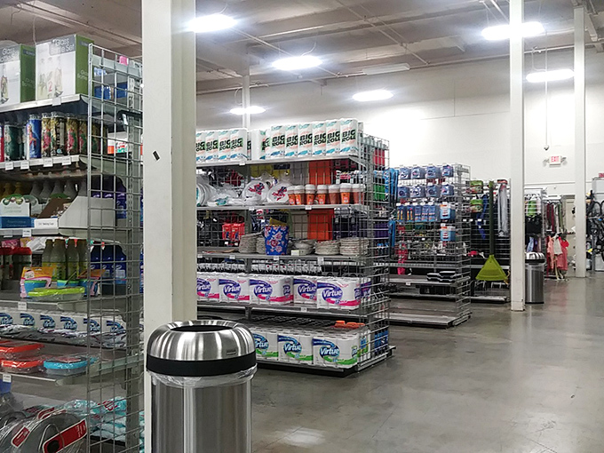 Rows of household essentials stretch endlessly, proving that secondhand doesn't mean second-rate when it comes to stocking up.