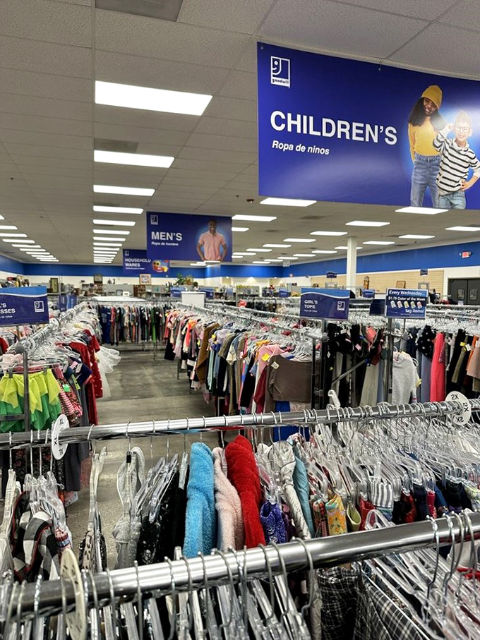 Treasure hunters navigate the clothing forest, where yesterday's fashion finds new admirers and second chances hang by the dozen.