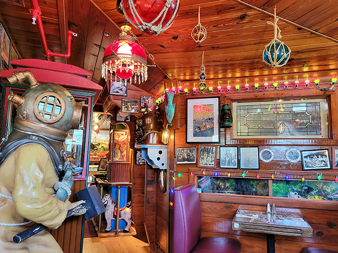 Step inside and time stands still &ndash; vintage diving helmets, Christmas lights, and enough nostalgia to fill a museum all compete for your attention.