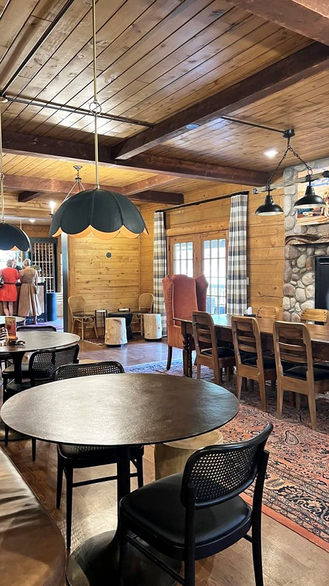 Warm wood paneling and cozy seating create the perfect atmosphere for contemplating life's big questions&mdash;like which wine to try next.