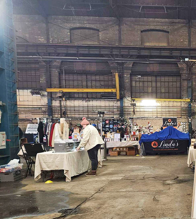 Where steel once forged America's backbone, artisans now craft its soul. Vendors set up shop beneath massive industrial beams that whisper Youngstown's storied past.