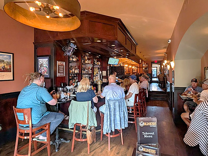 The warm wood-paneled bar area strikes the perfect balance between "special occasion" and "Tuesday night escape from cooking."