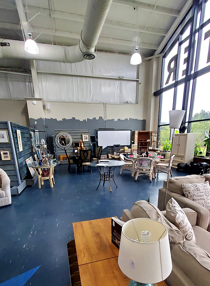 High ceilings and thoughtful displays transform what could be chaos into a carefully curated wonderland of second chances.