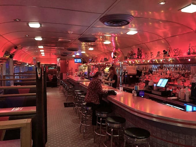 Step inside and you're transported to a diner dreamscape where the red lighting makes everyone look like they're starring in their own food adventure movie.