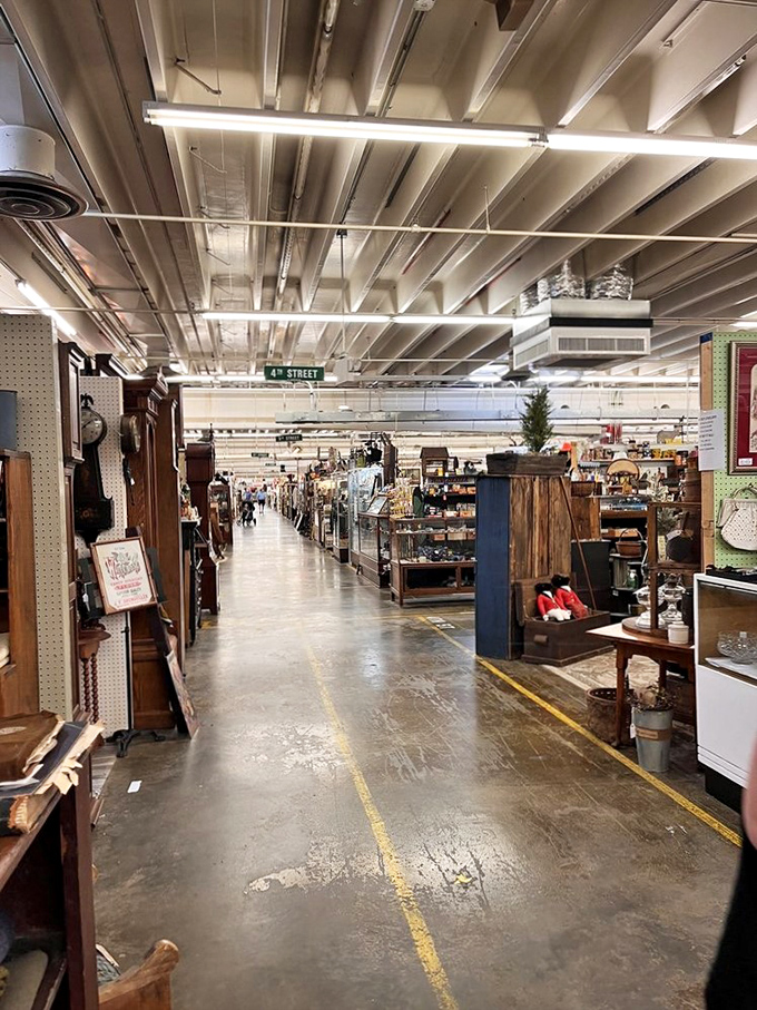 Yellow lines painted on concrete floors aren't just decorative – they're your breadcrumbs through this labyrinth of nostalgia where getting lost is half the fun.