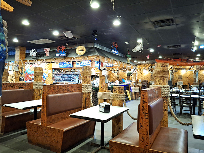 Wooden posts wrapped in thick rope transport you from Tennessee to a coastal shack. Nautical charm without the seasickness.