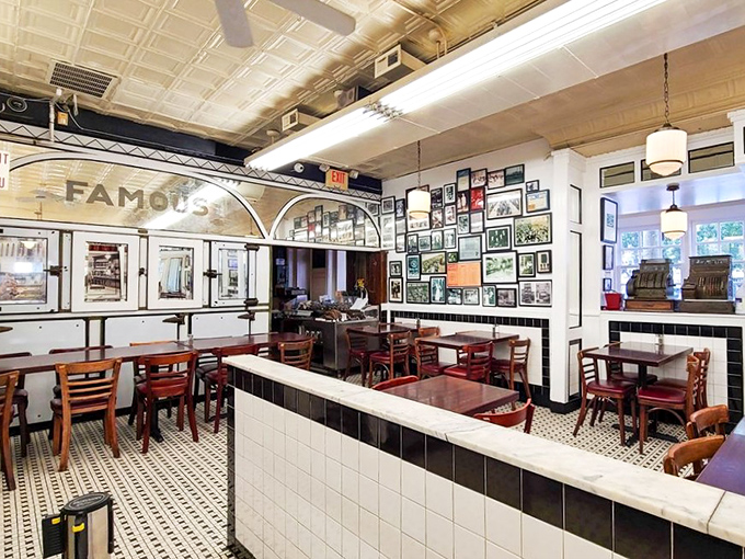 Classic black and white tiles, wooden tables, and walls of history create a time capsule where calories don't count and nostalgia comes complimentary with every meal.