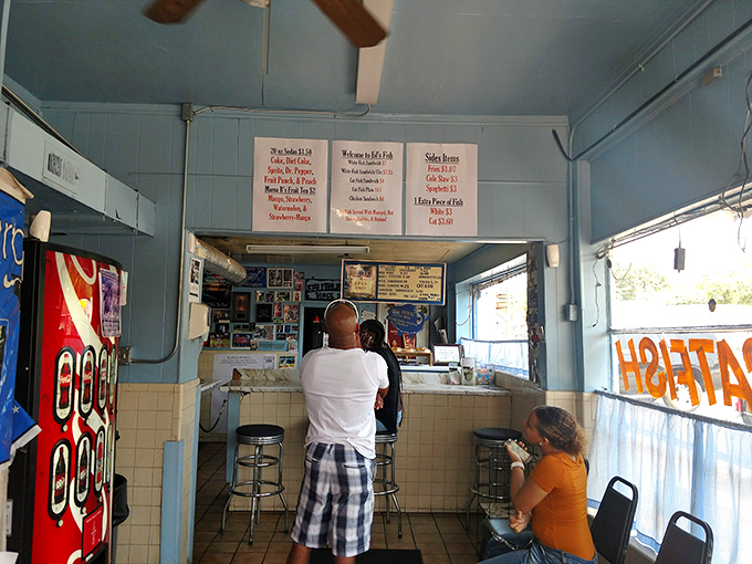 No-frills counter service where culinary magic happens. The blue walls aren't just decor&mdash;they're setting the stage for ocean-inspired delights.