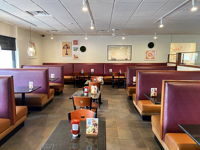The welcoming interior strikes that perfect balance&mdash;comfortable enough for flip-flops, polished enough for business meetings, and always ready for serious pancake enthusiasts.