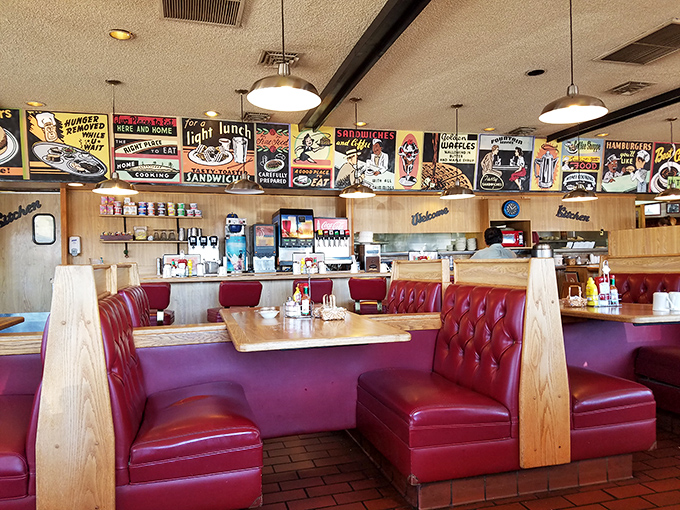 Those red vinyl booths aren't trying to be retro-cool; they're the real deal, seasoned with decades of happy diners and bottomless coffee.