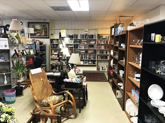 Books, lamps, and that perfect rocking chair you didn't know you needed until this moment. It's like your coolest relative's attic, but organized.