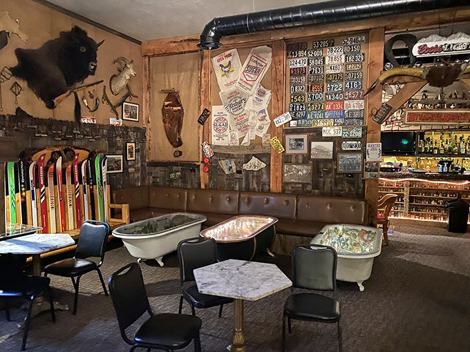 Step inside and you're transported to a bygone era where bathtubs become booths and mining memorabilia tells tales of Ogden's colorful past.