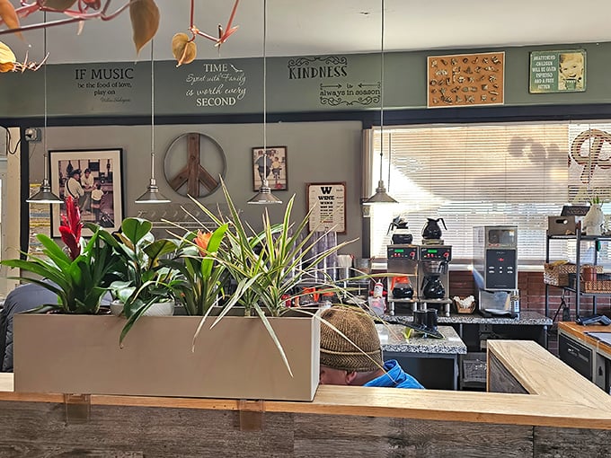 Plants and inspirational quotes create that perfect breakfast ambiance where both your stomach and soul leave satisfied.