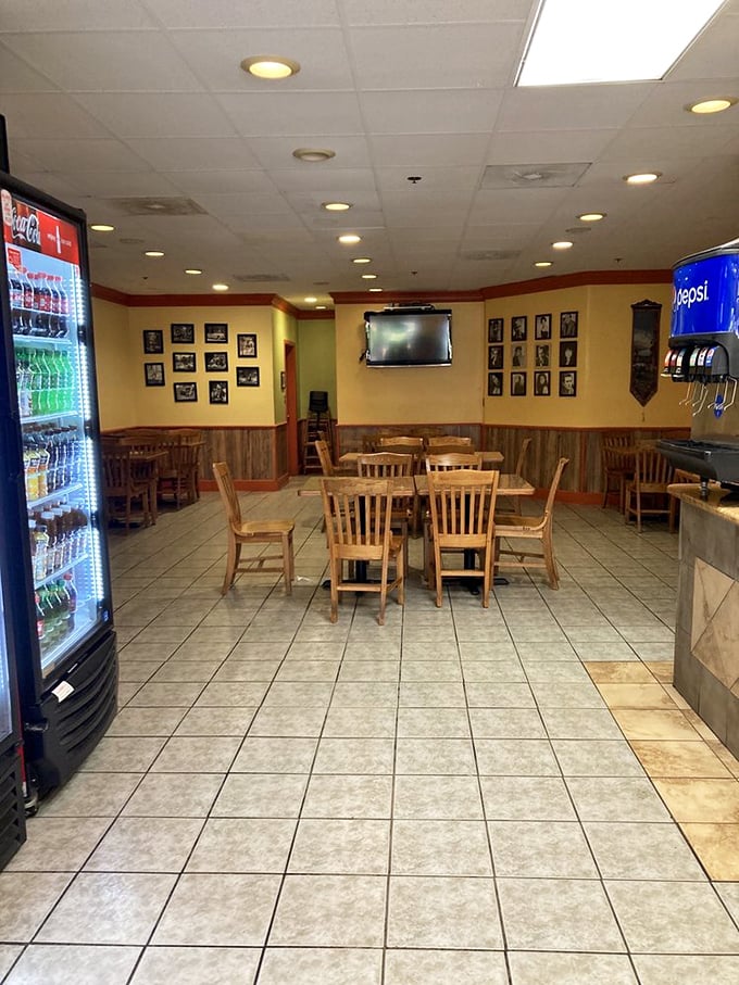 Simple wooden chairs and yellow walls create that perfect "no-frills, all-flavor" atmosphere where the food does the talking.