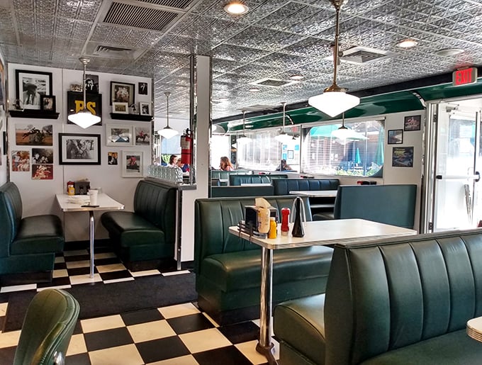 Classic teal booths and checkerboard floors transport you to a time when Buddy Holly topped the charts and milkshakes were considered a perfectly reasonable breakfast choice.