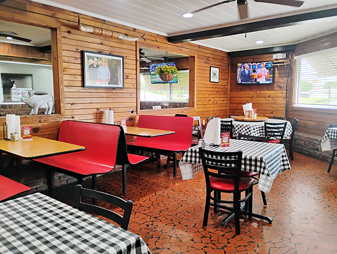 Wood-paneled walls and checkered tablecloths create that perfect "come as you are" atmosphere where memorable meals and conversations naturally unfold.