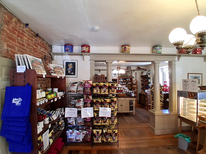 Inside, time stands deliciously still. Exposed brick, wooden floors, and shelves stocked with twisted treasures create a museum where everything's edible.